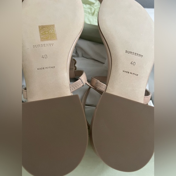 Burberry | Shoes | New Burberry Pink Leather Logo Canary Block Sandals ...